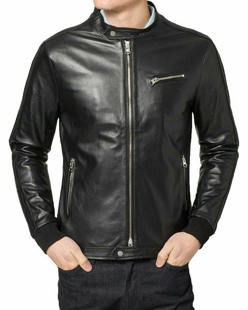 New Men's Genuine Lambskin Real Leather Biker Black Jacket Slim Fit Motorcycle on Storenvy