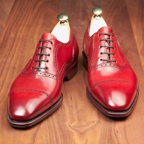 Handmade Men's Genuine Red Leather Cap Toe Oxford Shoes, Handcrafted ...