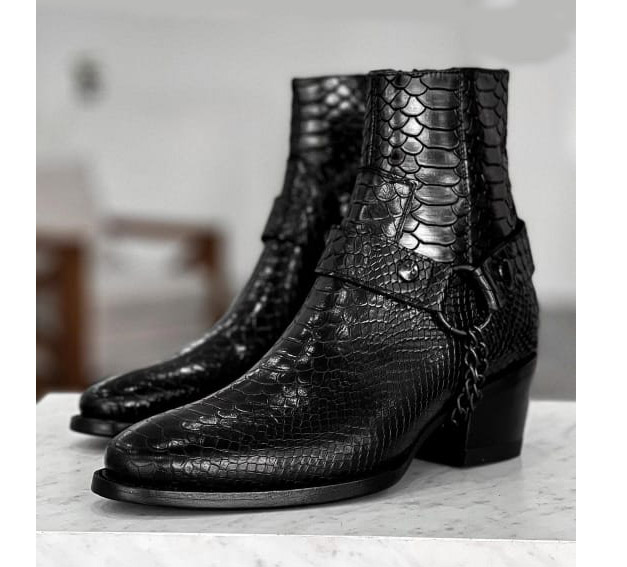 Ankle High Black Python Leather Boot With Madrid Strap Boot For Men's ...