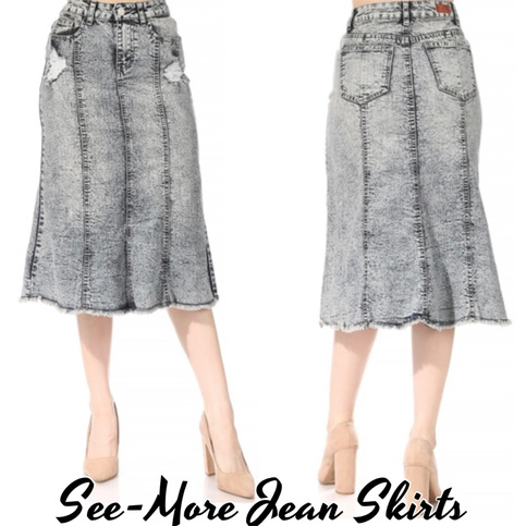 HOLLY SNOW WASH DISTRESSED MID LENGTH DENIM SKIRT on Storenvy