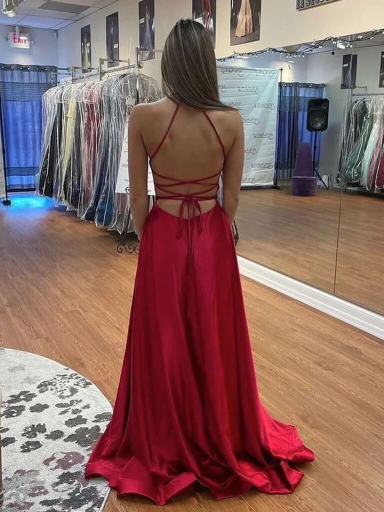 Simple Red Prom Dresses Mermaid V Neck Satin Formal Dress on Storenvy