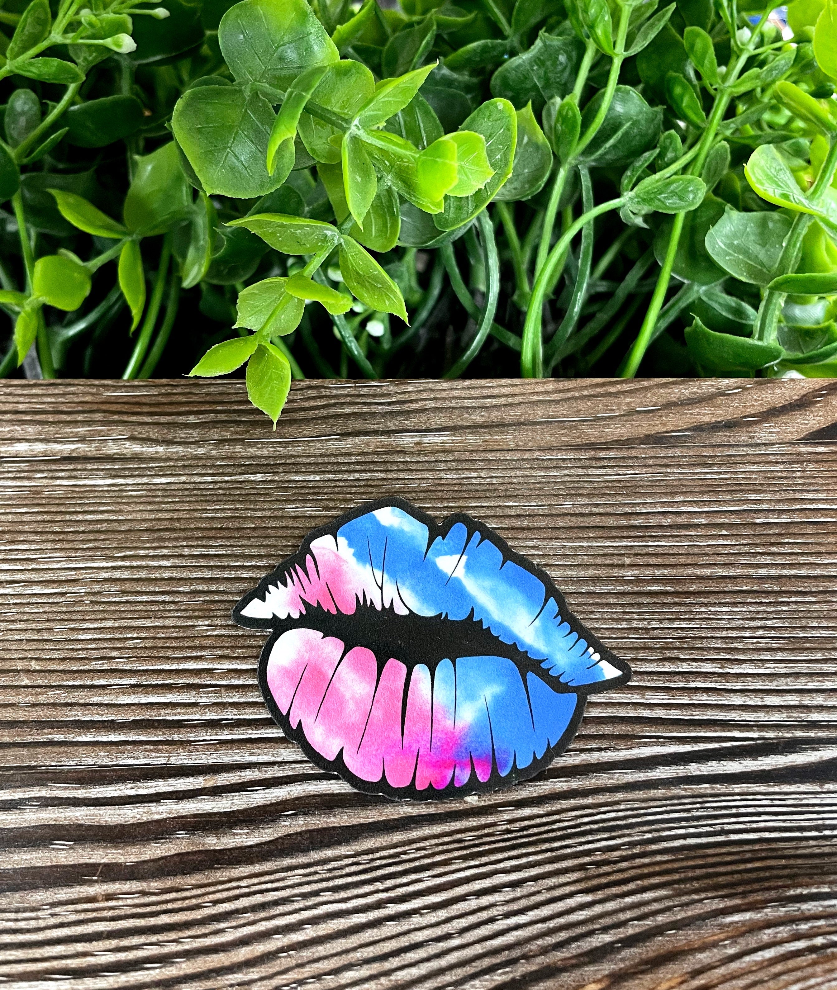 Watercolor Pink and Blue Lips, Die Cut Vinyl Sticker, Boho Fun, Water ...