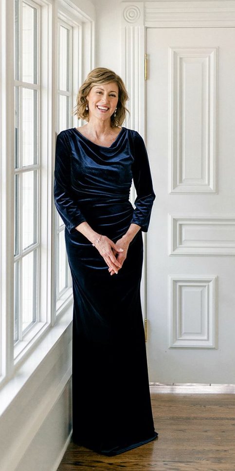 Navy Blue Eleghant Long Sleeve Velvet Mother of Bride Dress Evening ...