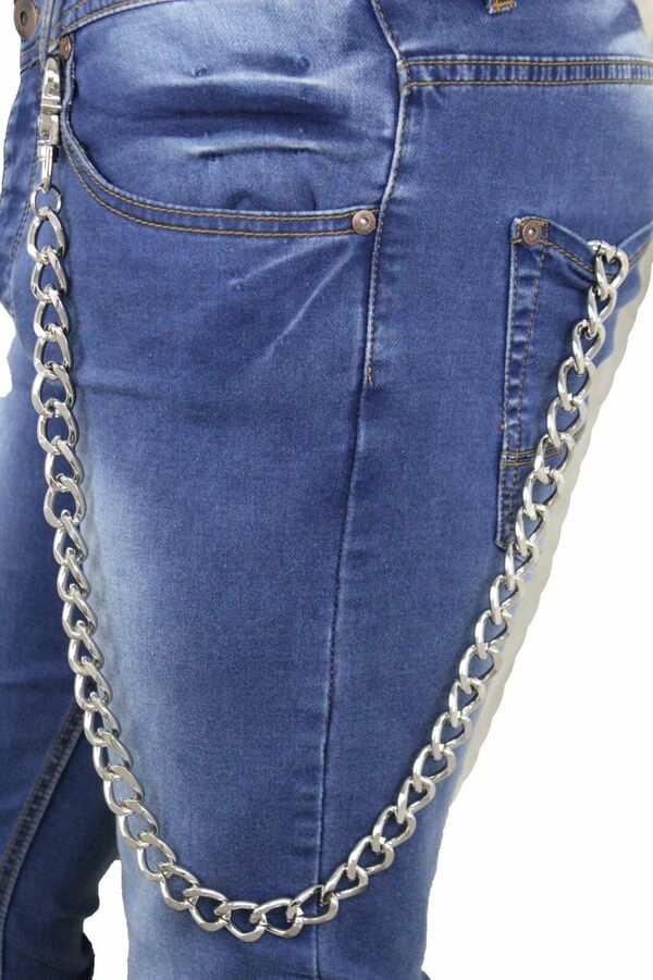 Men Silver Color Metal Extra Long Wallet Chain Link Strong Links Biker ...