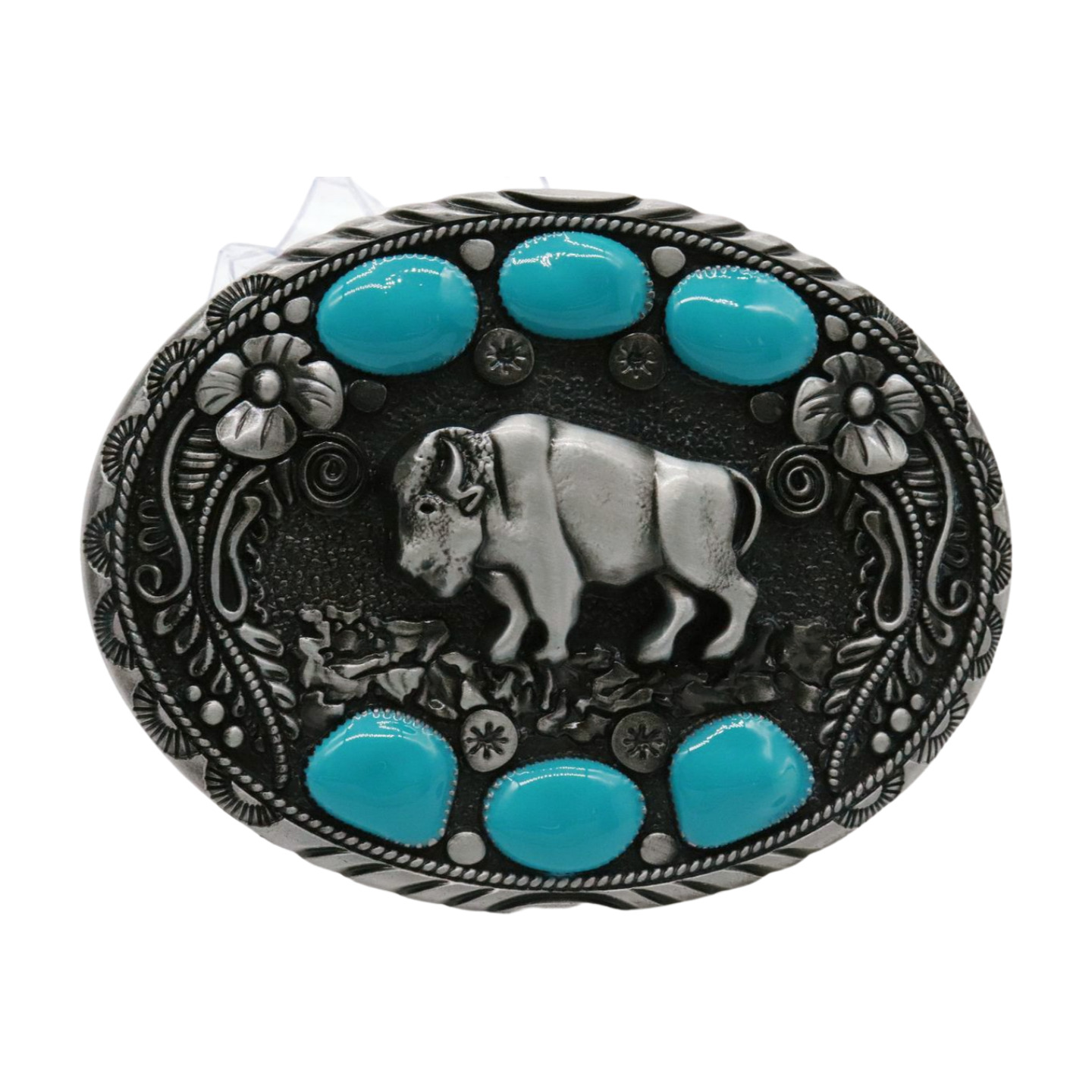 Men's Buffalo Ox Silver Metal Belt Buckle Bull Turquoise Blue Rodeo ...