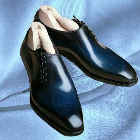 Handmade Oxford Side Lace Up Shoes, Blue Leather Shoes, Formal Events ...