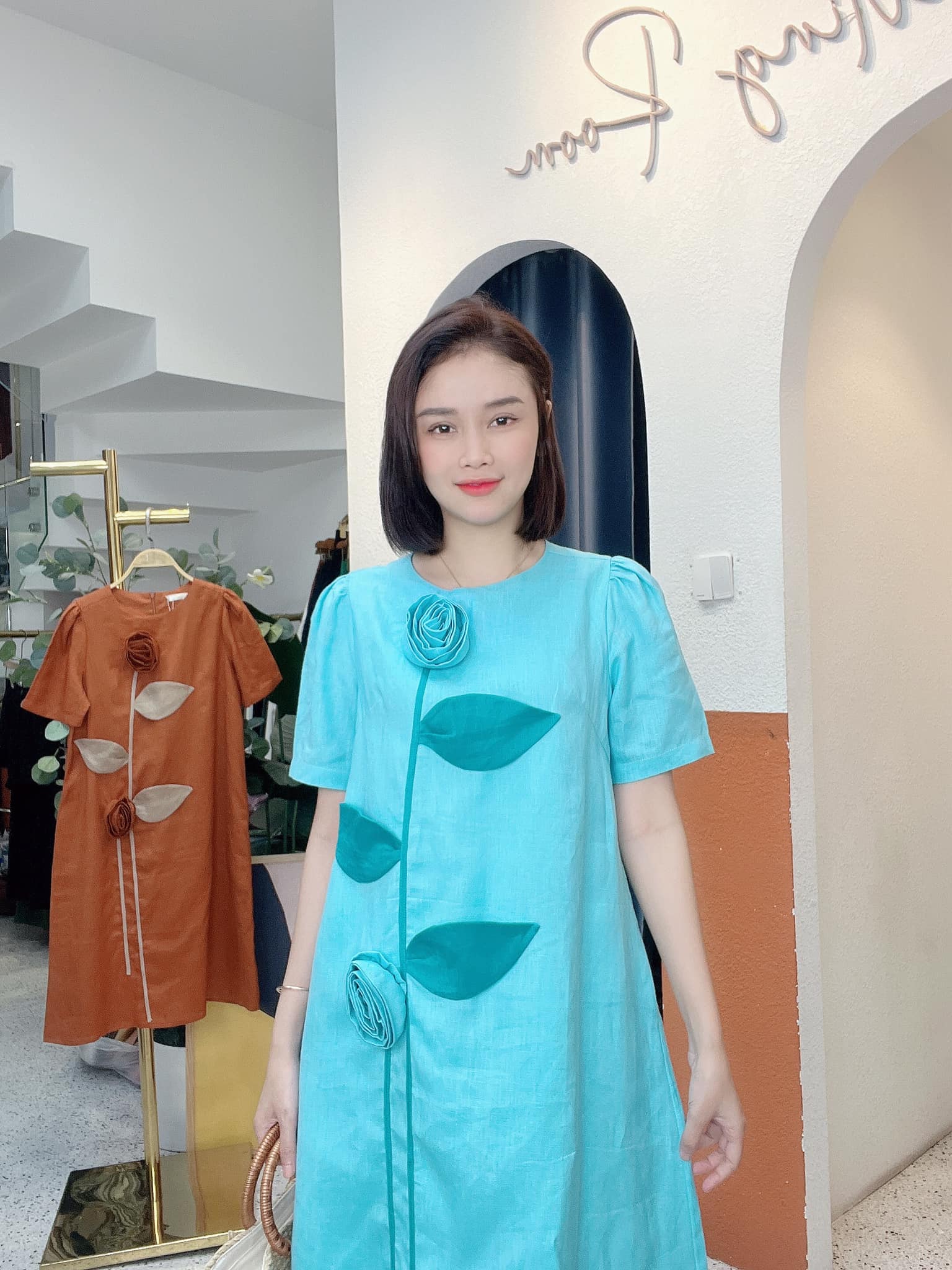 Premium Linen Dress With Embroidered Flowers & Handmade Flowers on Storenvy