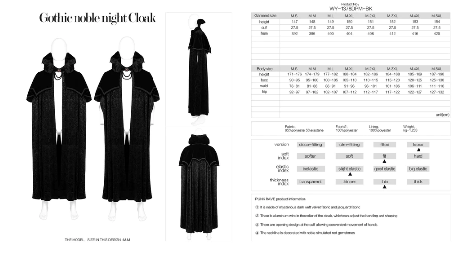 MEN GOTHIC NOBLE NIGHT CLOAK WITH DARK VELVET FABRIC on Storenvy
