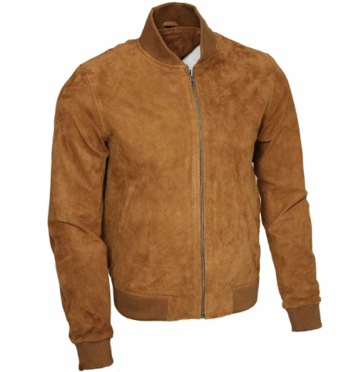 Men's Handmade Leather Jacket in Tan and Brown Bomber Style Suede ...