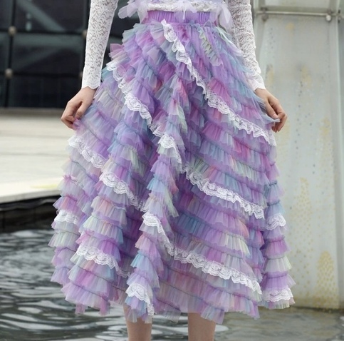 Women Purple Layered Tulle Skirt Rainbow Tutu Tulle Maxi Skirt Custom ...