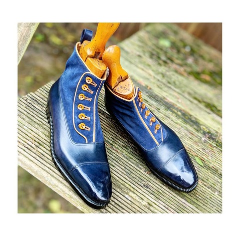 Handmade Blue Suede Leather Ankle High Button Boot on Storenvy