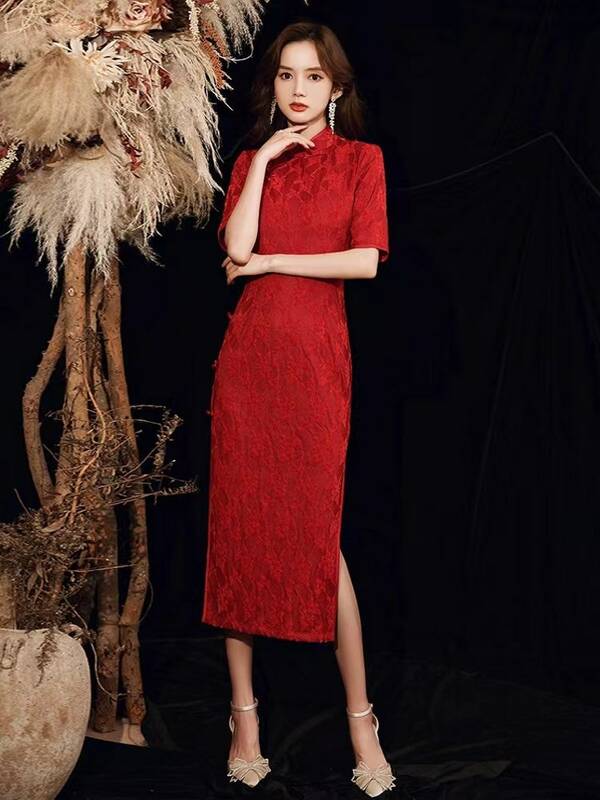 Traditional China Red Wedding Cheongsam, Chinese Bridal Qipao,Tea ...