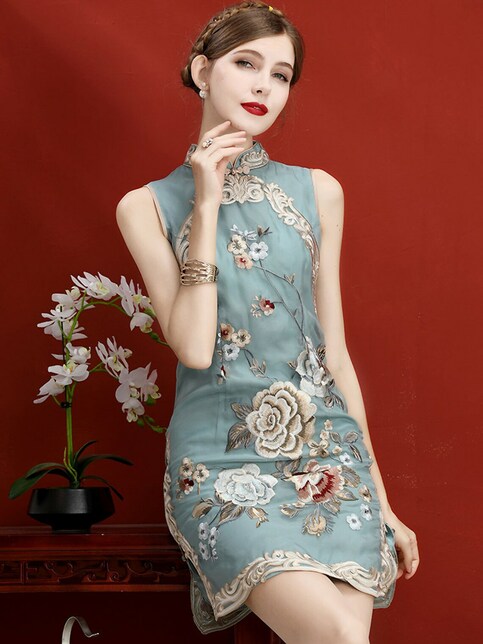 Pure Mulberry Silk Organza Chinese Cheongsam, Floral Pattern, Cheongsam ...