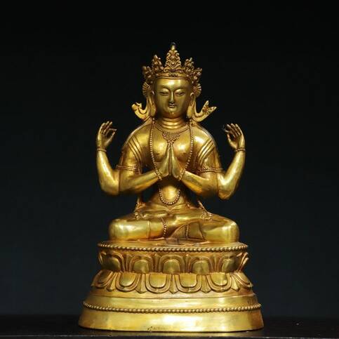 Chinese Antique Handmade Exquisite and Rare Gilt Bronze Four-Armed ...
