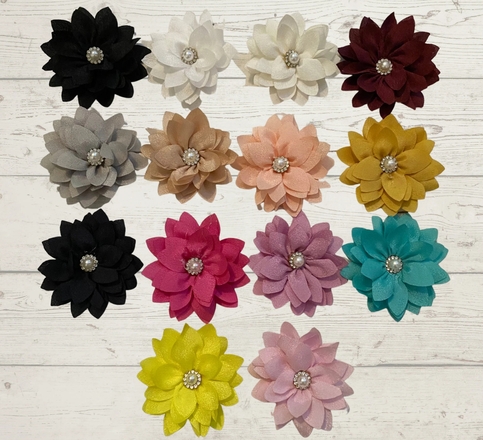 6 Pointy Satin Flowers-2"-Pearl Rhinestone Center on Storenvy