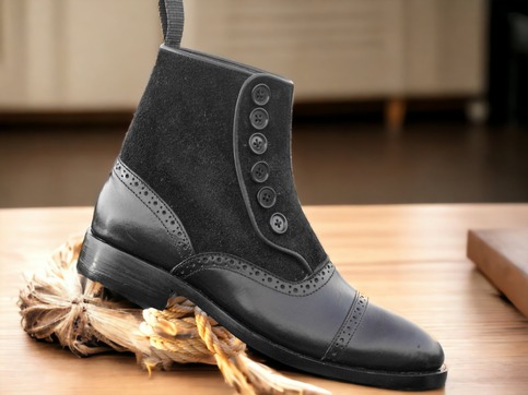 Handmade,Ankle High Button Boot Men's black Leather and Suede Boot. on ...