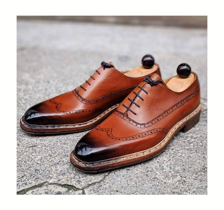 Handmade Men Brown Leather Norwegian Welted Oxford Lace up Dress Shoes ...