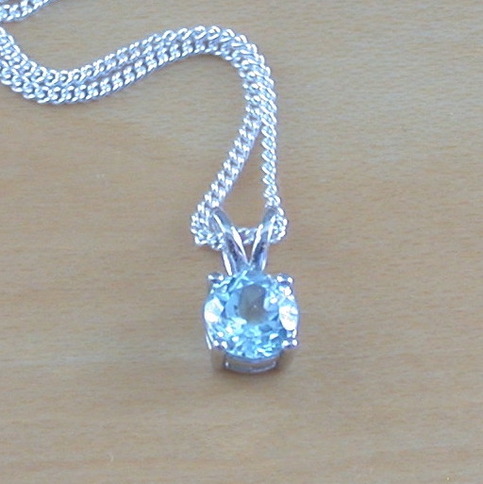 925 Blue Topaz Solitaire Pendant & 18" Silver Chain/Blue Topaz Necklace ...