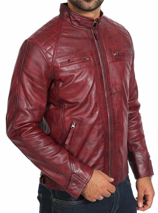 TOP Quality Mens Maroon Distressed Leather Biker Motorcycle Jacket ...