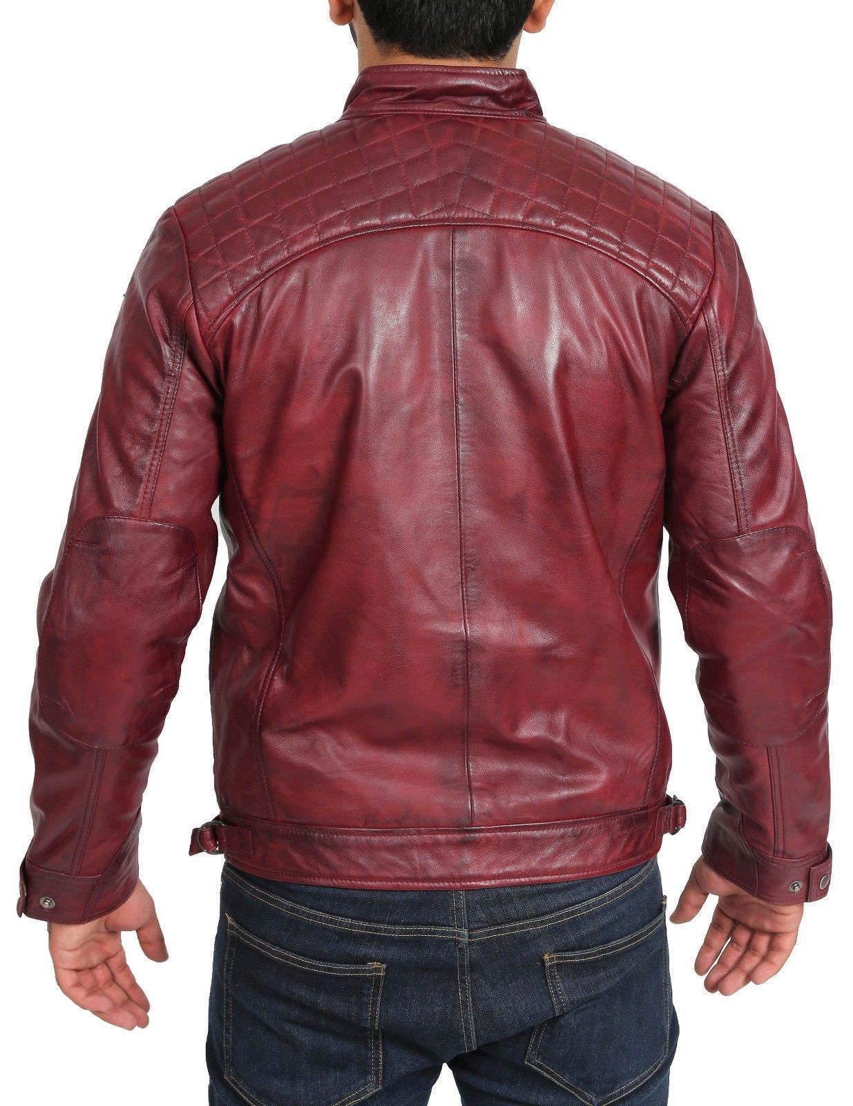 TOP Quality Mens Maroon Distressed Leather Biker Motorcycle Jacket ...