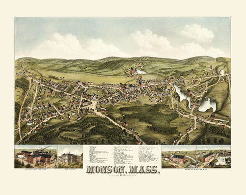 Monson, MA in 1879 - Bird's Eye View, Aerial map, Panorama, Vintage map ...