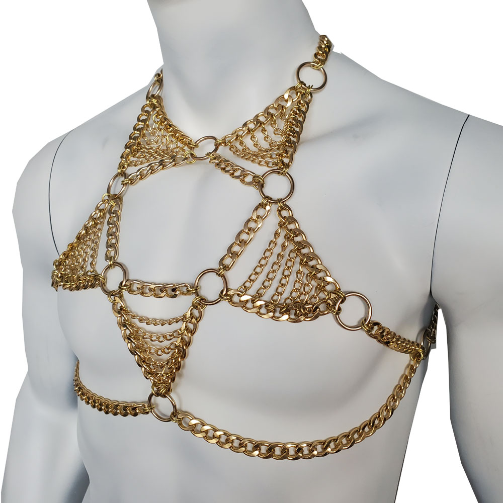 Rave Gold Men Body Chest Chain Harness, Burning Man Festival Chain Body ...