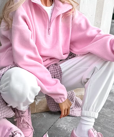 BABY PINK FLEECE HALF ZIP PULLOVER on Storenvy