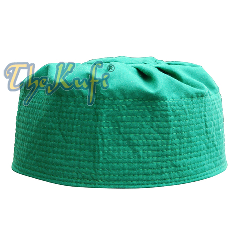 Green Ijazi Muslim Kufi - Pleated-Top Cotton-Mix Fabric Islamic Hat on ...
