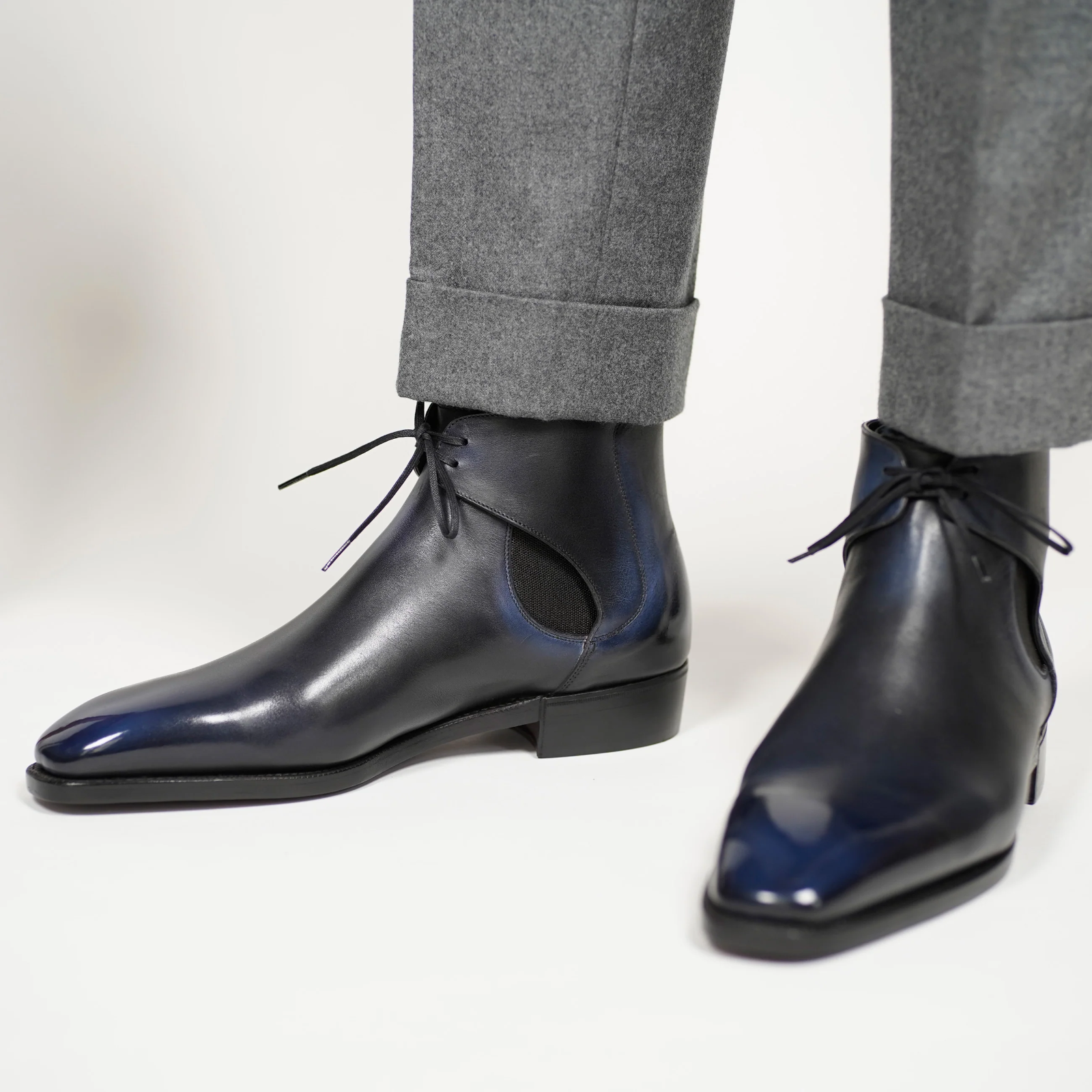 Handcrafted Men’s Shaded Blue Ankle Boots – Chelsea Design with Lace-Up ...