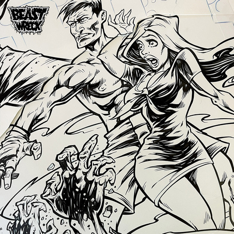 ZOMBIE CAGE FIGHTER Comic Cover ink artwork · BeastWreck Stuff · Online ...
