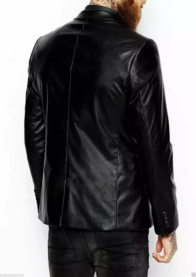 Men’s Black Leather Blazer – Genuine Lambskin Two-Button Slim Fit Coat for Modern Sophistication ...