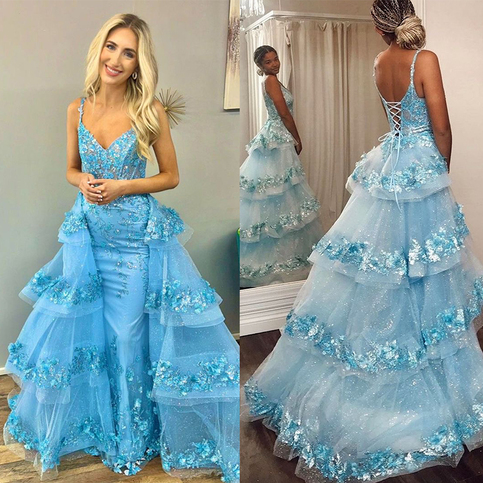 Ice Blue Prom Dresses Sparkly V Neck on Storenvy