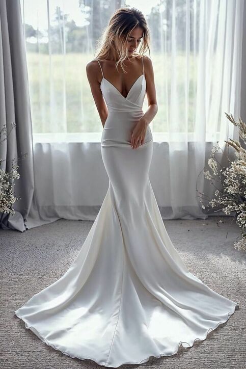 Simple Sexy Mermaid Satin Wedding Gown, Bridal Gown Wedding Dress on ...