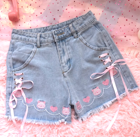 DENIM NEKO HIGH WAIST SHORTS on Storenvy