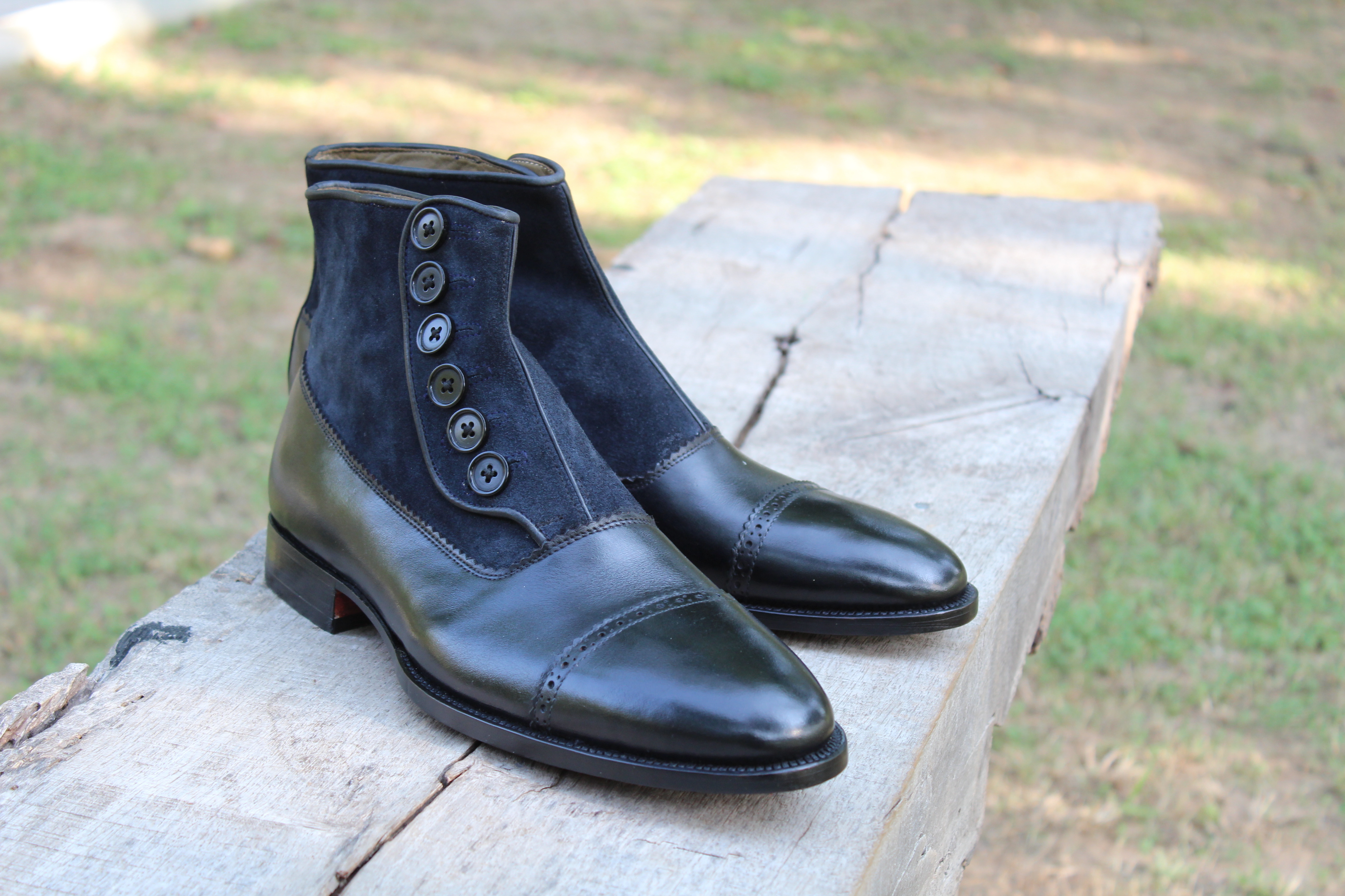 LeatherLooms Handmade Men Black Leather and Blue Suede Button Ankle ...