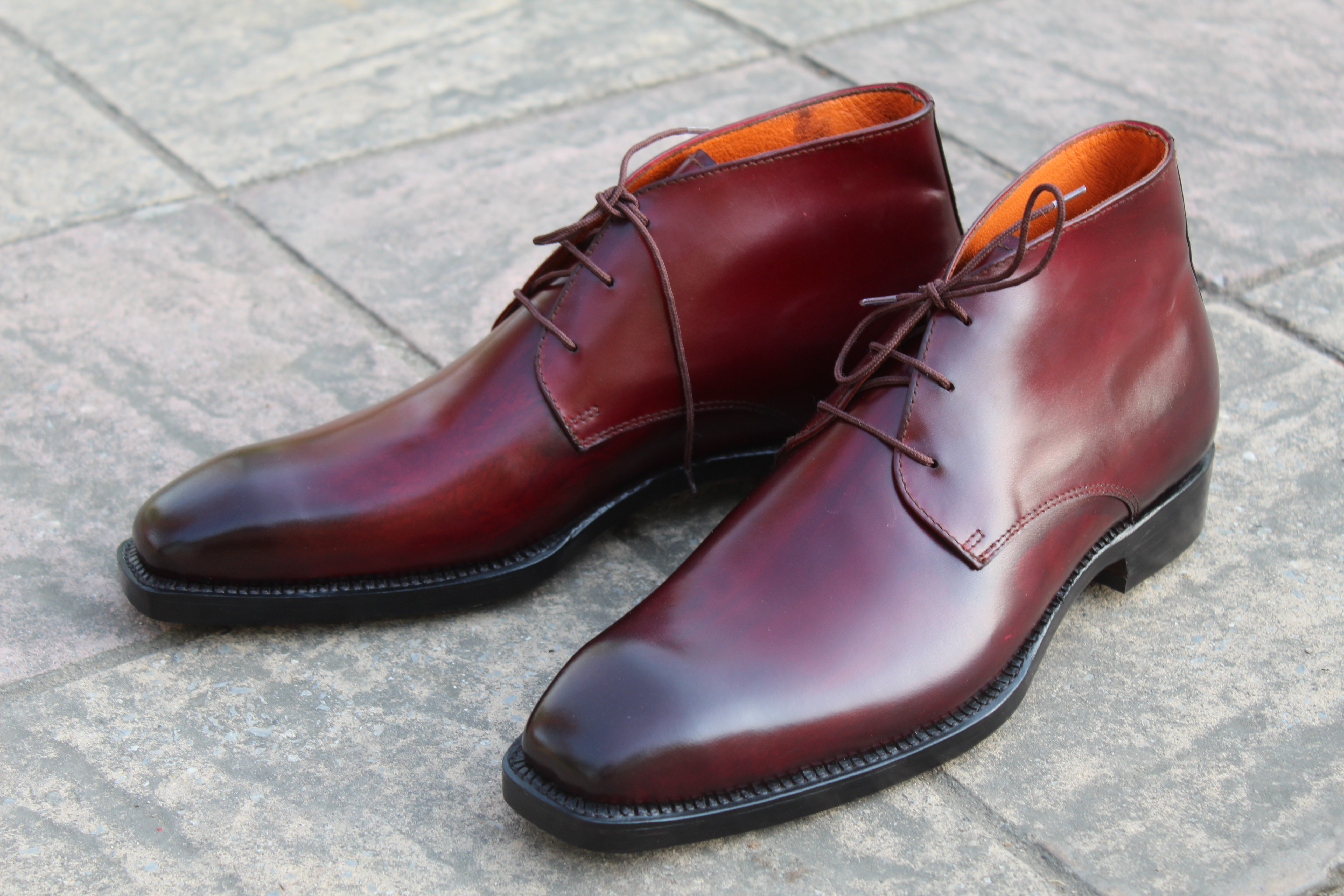 LeatherLooms Handmade Men Burgundy Patina Leather Chukka Boot on Storenvy