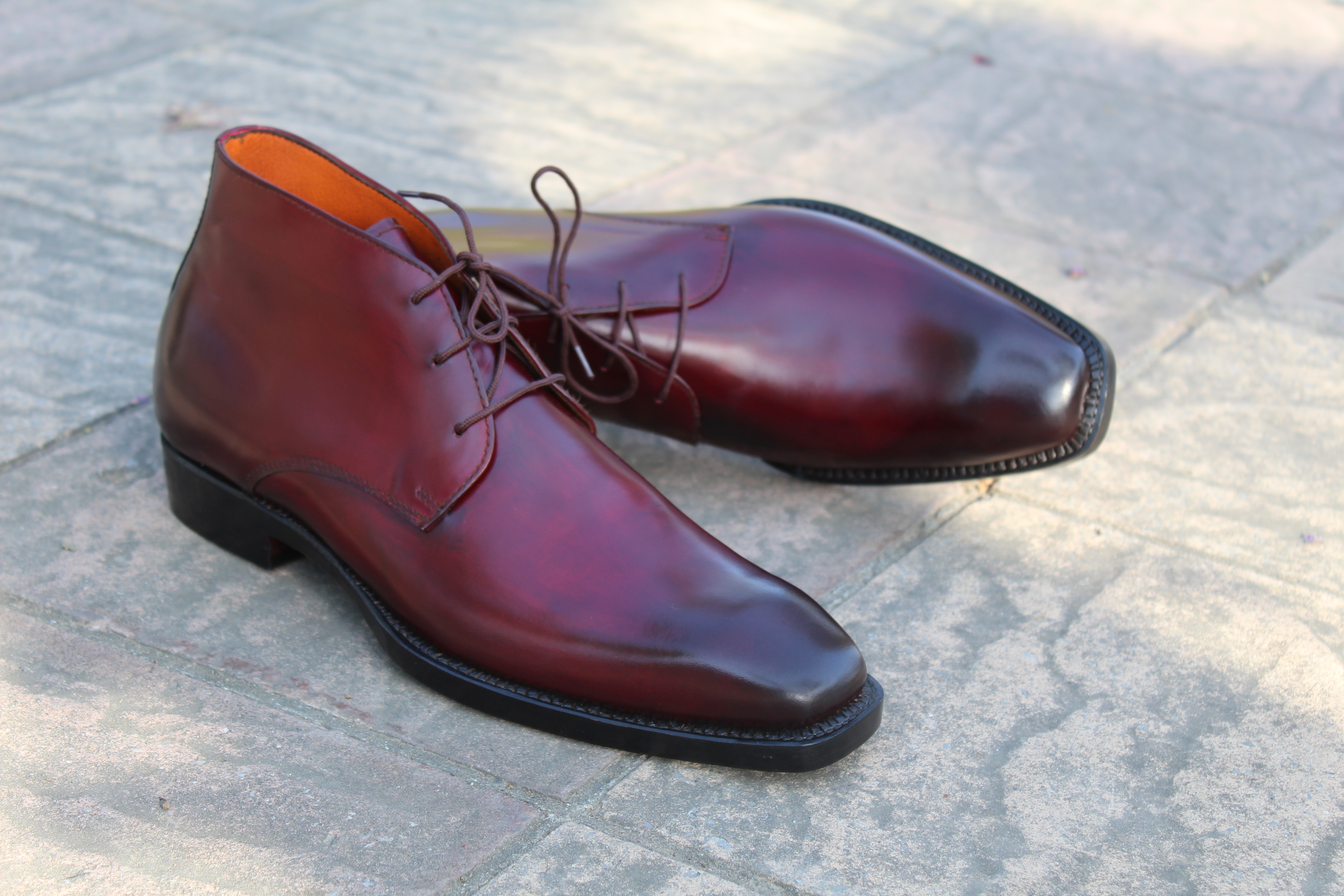 LeatherLooms Handmade Men Burgundy Patina Leather Chukka Boot on Storenvy
