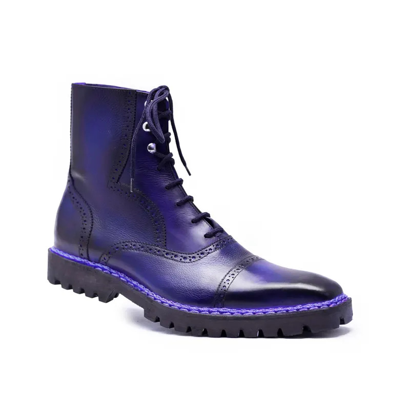 LeatherLooms Handmade Men Classic Blue Leather Norwegian Welted Ankle ...