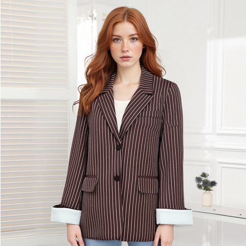 Brown striped loose-fitting two-button cuffed jacket suit on Storenvy