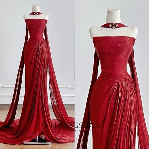 Stunning Red Tulle Ribbon with A Long Tail Design Prom Dresses on Storenvy
