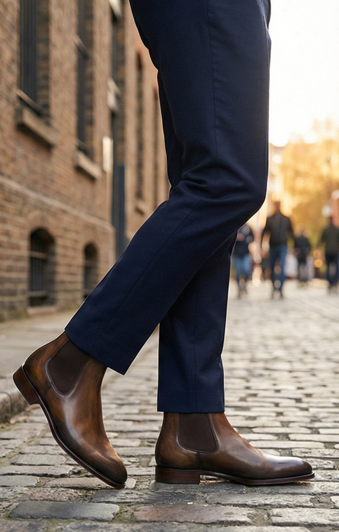 Crafted Leather Handmade Men Brown Patina Leather Chelsea Boot on Storenvy