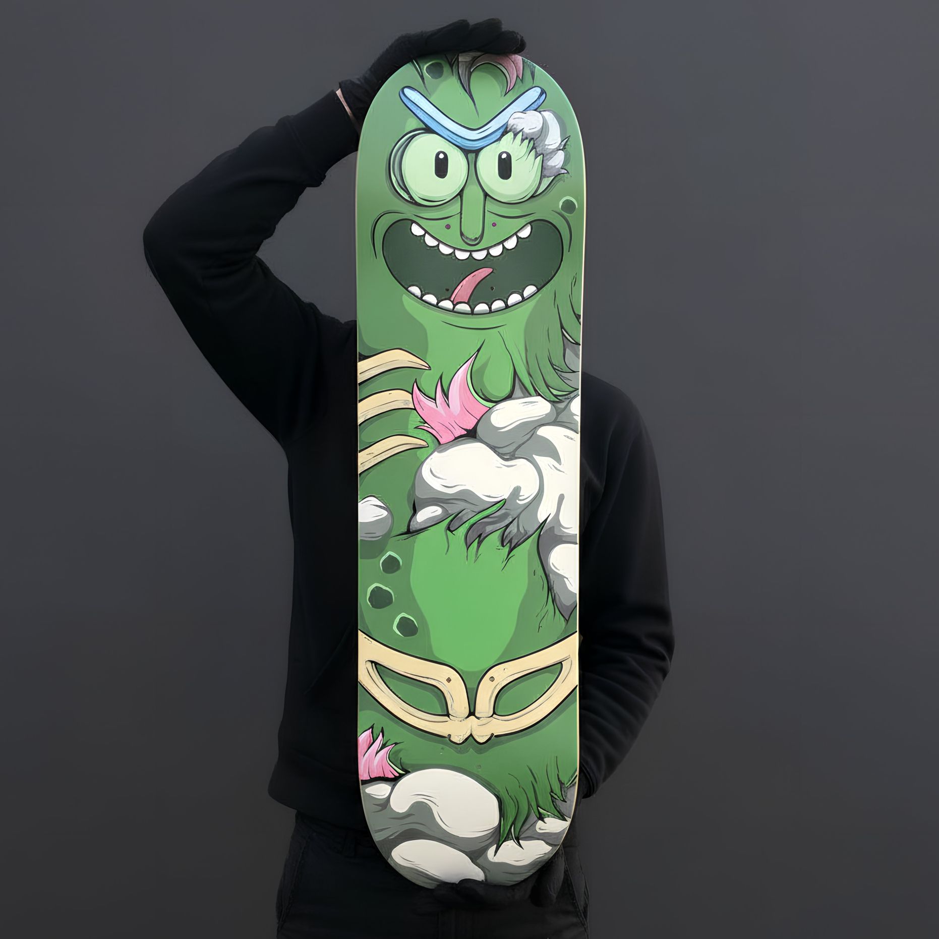 Art Skateboard by Dhani Barragan "Deconstructed Pickle Rick" · Art Toy ...