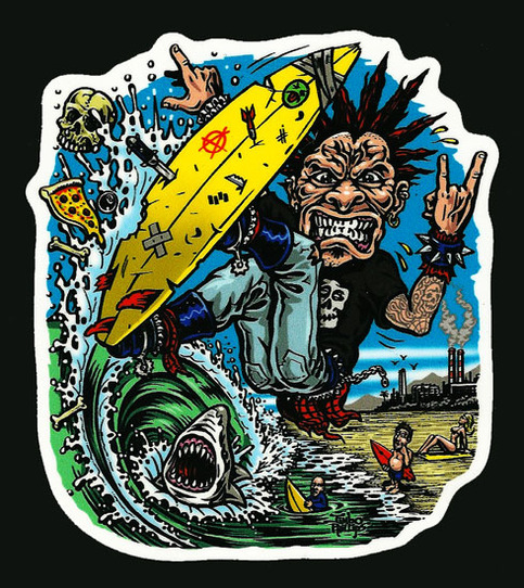 Jimbo Phillips SURF PUNK full color shaped vinyl sticker · Jimbo ...