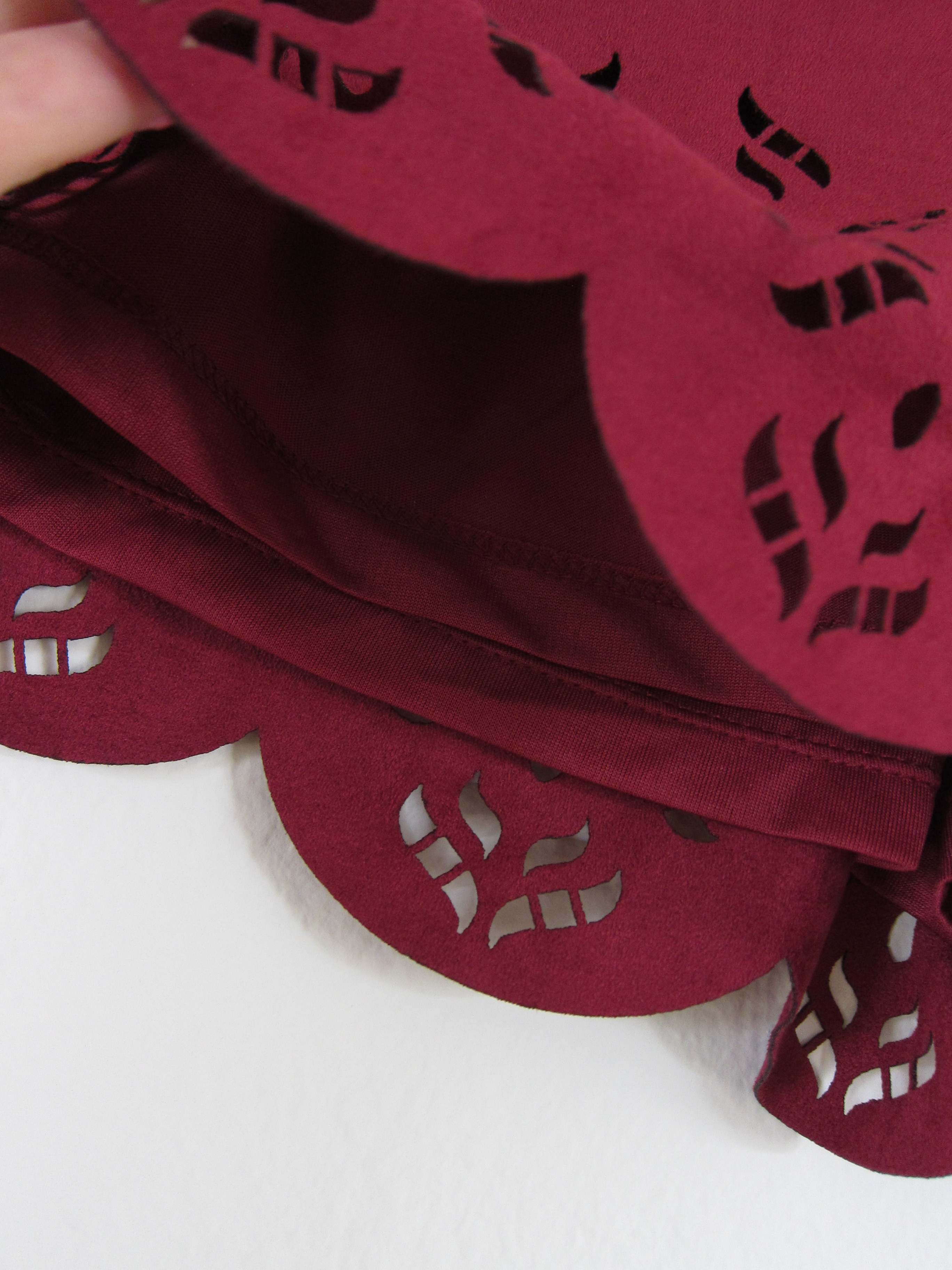 Burgundy suede cut-out shorts on Storenvy
