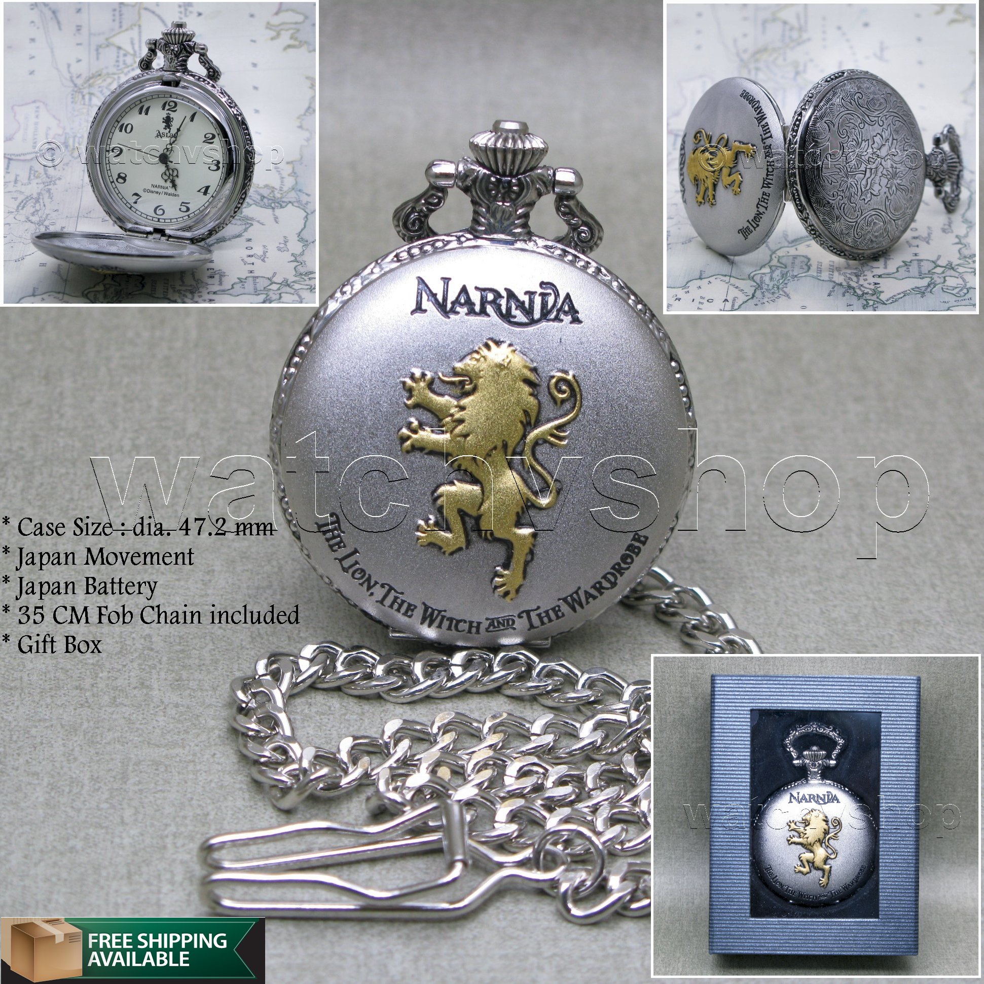 NARNIA: Lion Witch Wardrobe Pocket Watch Japan Quartz Movement Chain ...