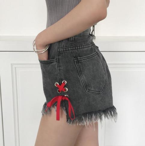 Side Lace-up Tassel Denim Shorts on Storenvy