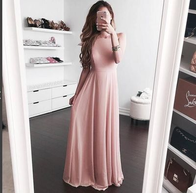 Simple pink chiffon A line long prom dress, pink evening dress on Storenvy