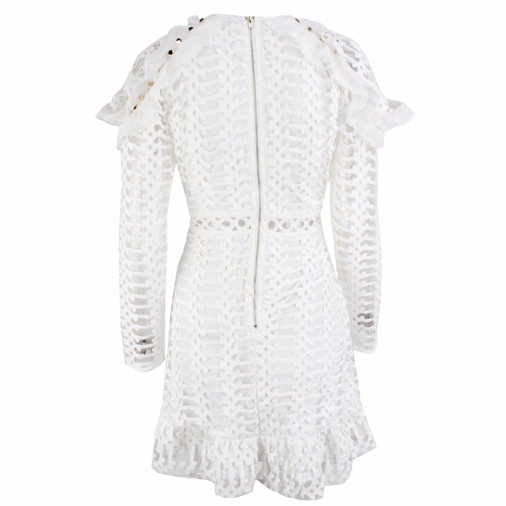 Outletpad | White Criss Cross Lace Long Sleeve Dress | Online Store ...