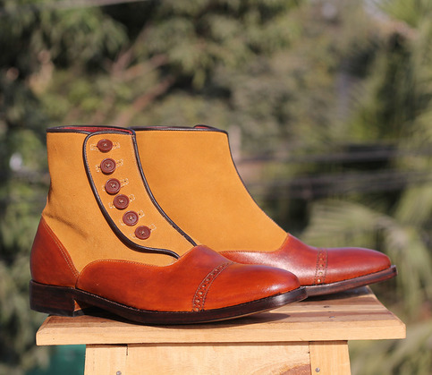 Handmade Two Tone Button Top Leather Suede Boot on Storenvy