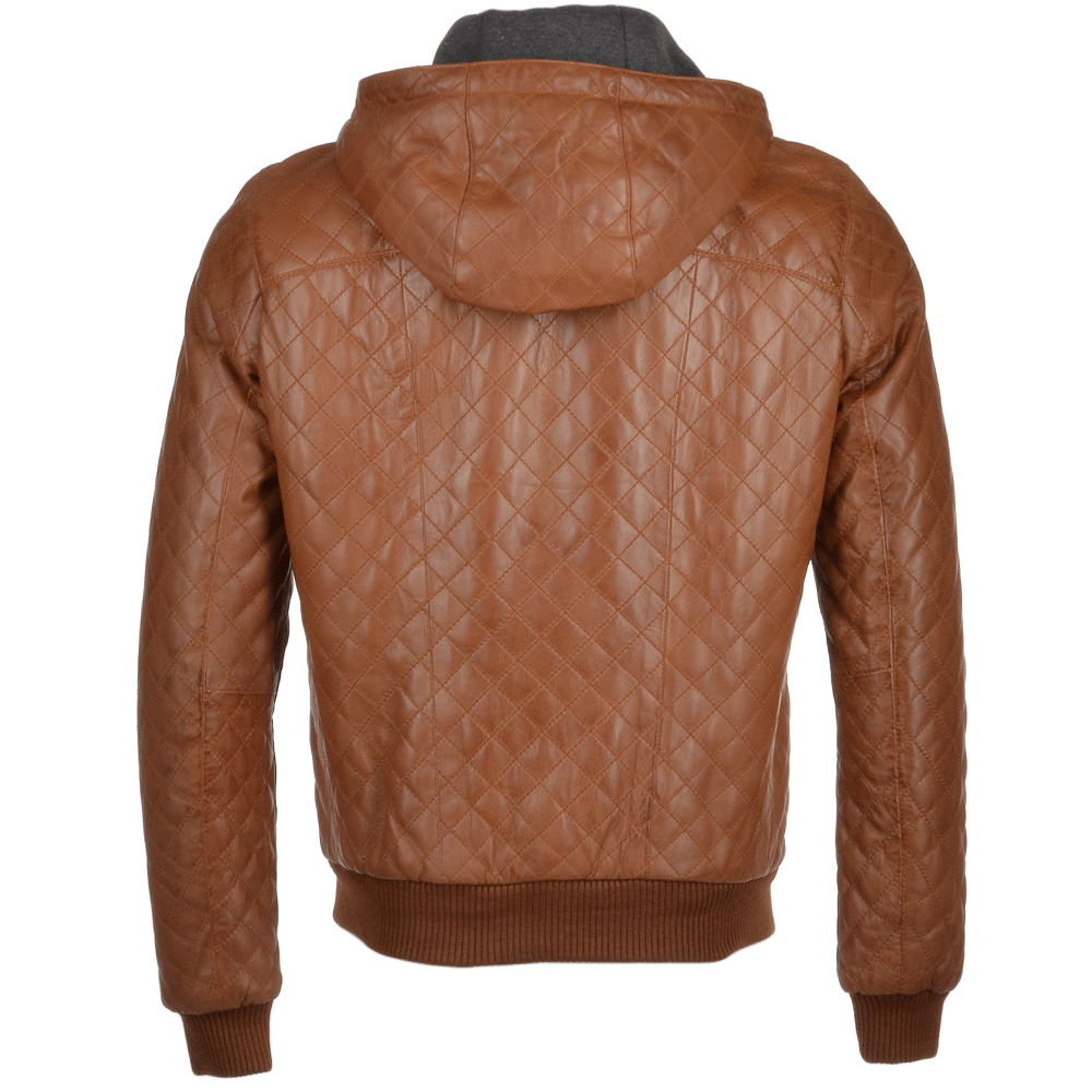 Handmade mens tan leather jacket brown quilted with hood on Storenvy